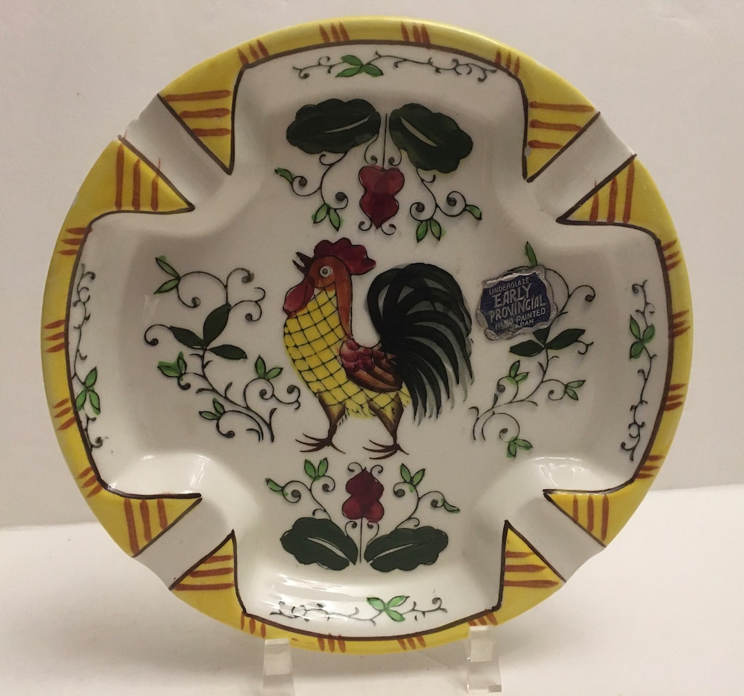 Vintage Rooster and Roses Ashtray/trinket/candy Dish PY UCAGCO Early ...