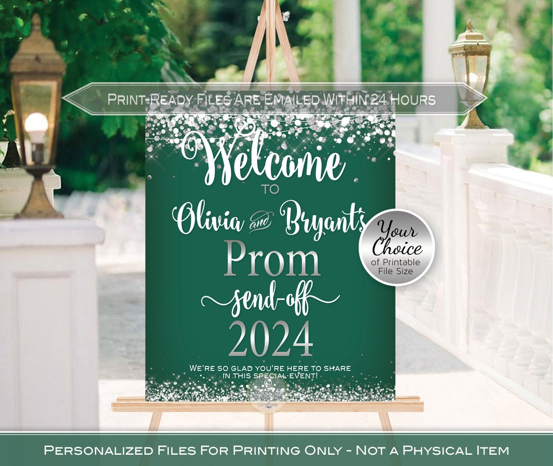 Prom Send-off Party Personalized Welcome Sign Printable Silver Confetti ...