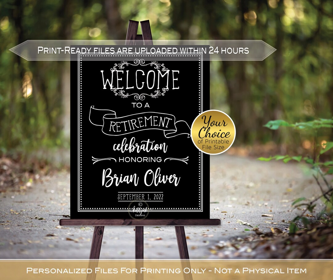 Retirement Celebration Party Welcome Sign Printable | on Black With ...