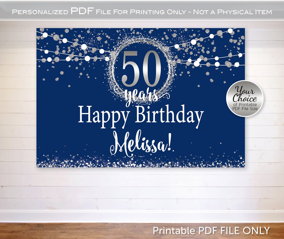 Birthday Backdrop Banner Printable Files | Silver on Navy | Man or ...