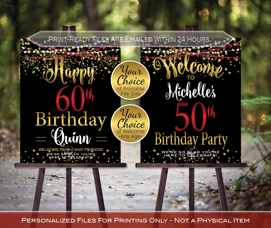 Happy Birthday Welcome Sign Printables | Red Gold Black | Woman's 40th ...