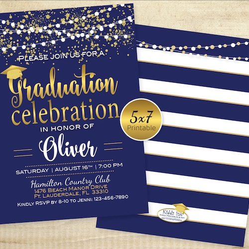 Blue and Gold Graduation Invitation Instant Download - Etsy