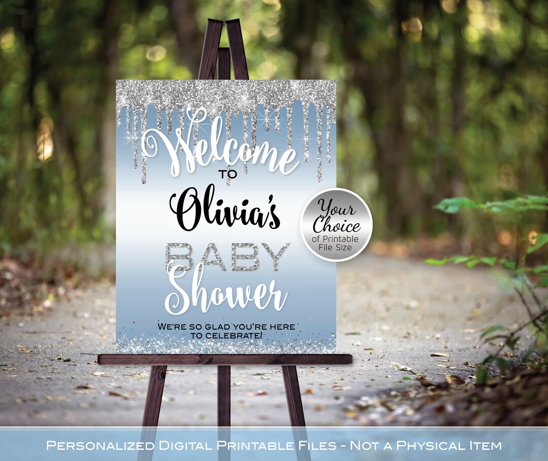 Baby Shower Welcome Sign Printable | Dripping Silver Glitter on Baby ...