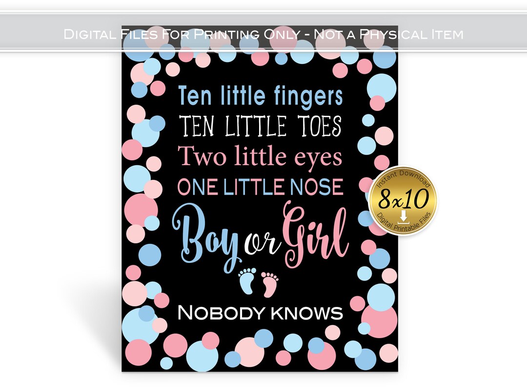 Gender Reveal Printable: Blue Pink Dots, Boy or Girl 8x10 (digital ...