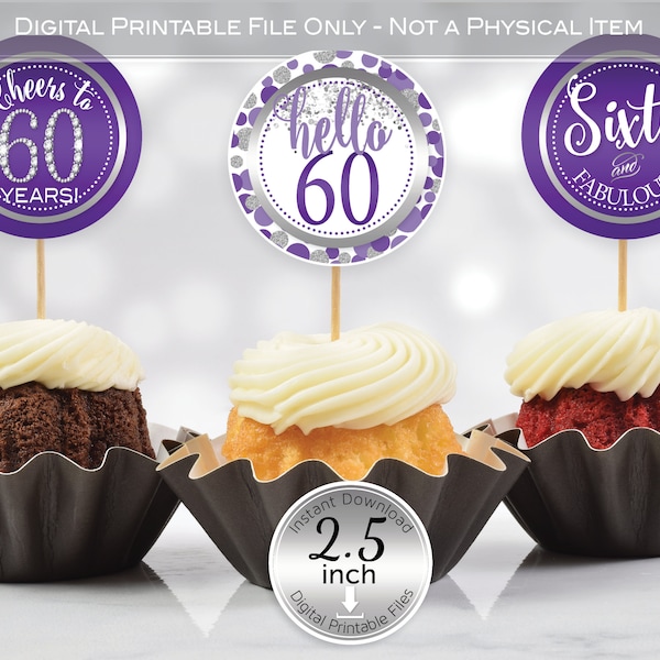 60th Cupcake Toppers - Etsy