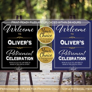 Man's Retirement Celebration Party Welcome Sign Printables | on Black ...