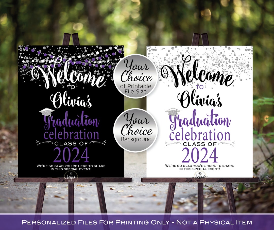 Graduation Celebration Party Personalized Welcome Sign Printable Purple ...