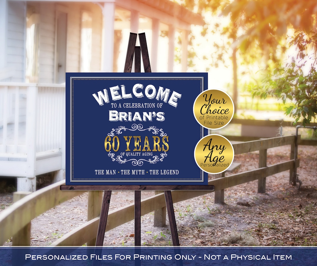 Man's Vintage Birthday Sign Printable | Navy Gold | Whiskey | 40th 50th ...