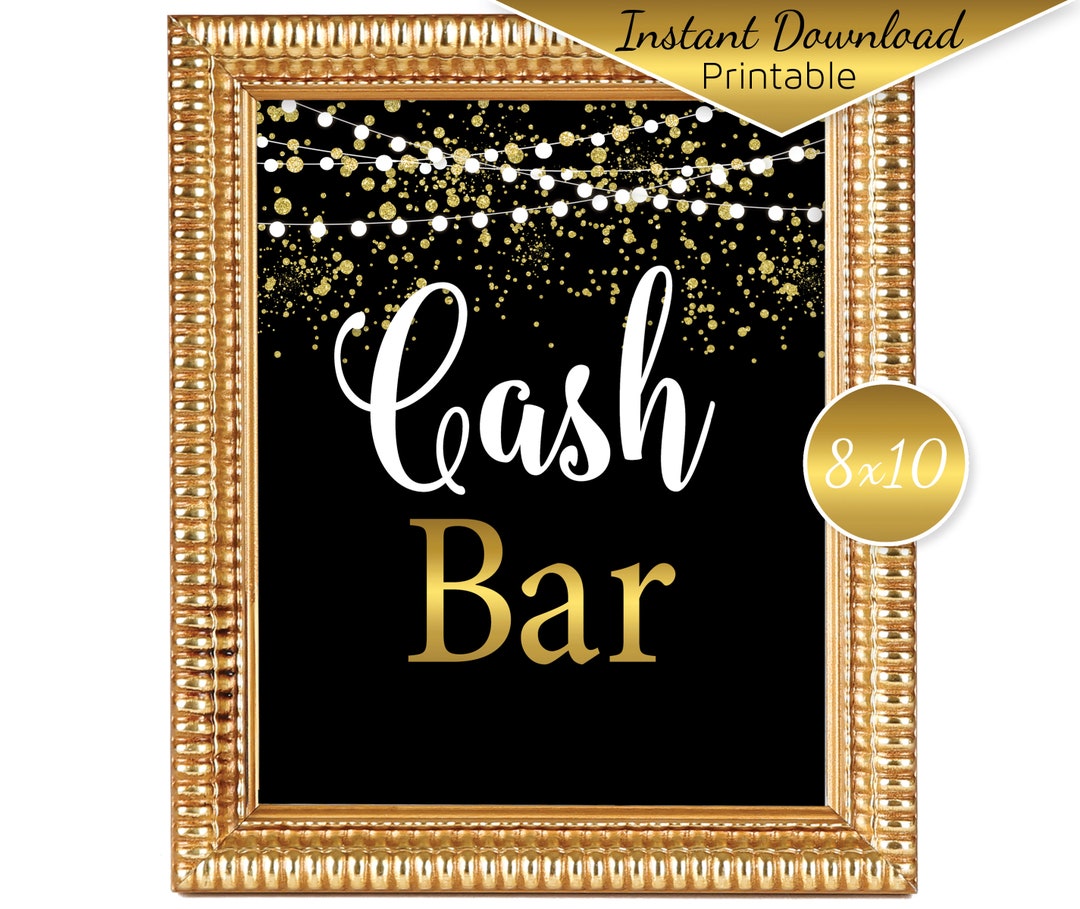 Cash Bar Table Sign Printable 8x10 Birthday Wedding Faux Gold Glitter ...