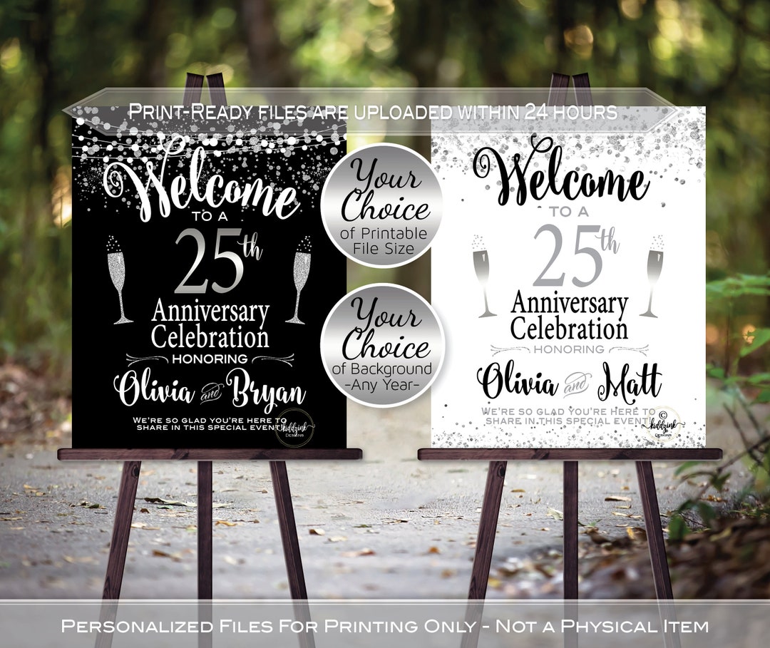 Personalized Anniversary Welcome Sign: Any Year With Silver Confetti ...
