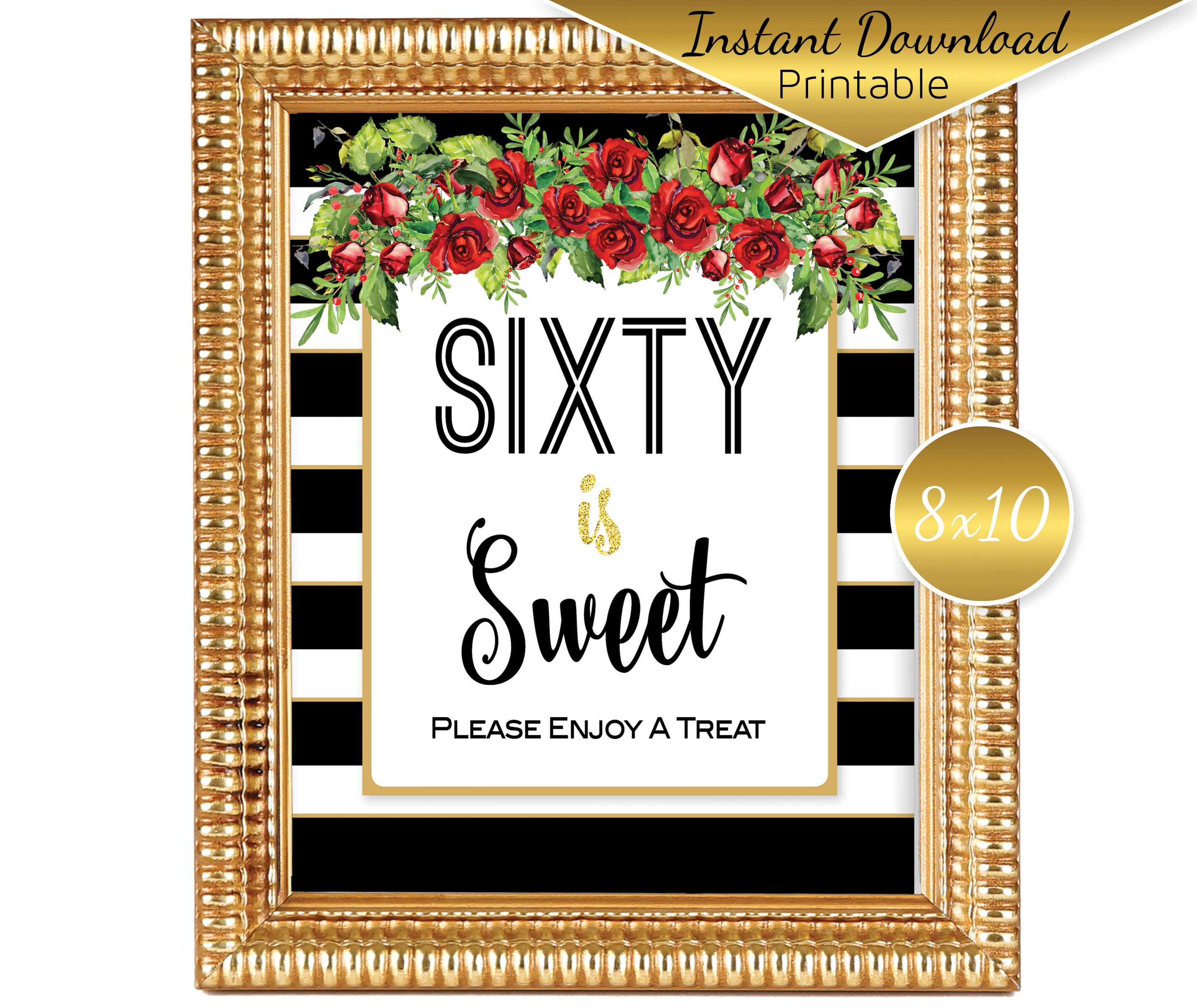 Sixty Is Sweet 60th Birthday 8x10 Printable Sign Black Etsy