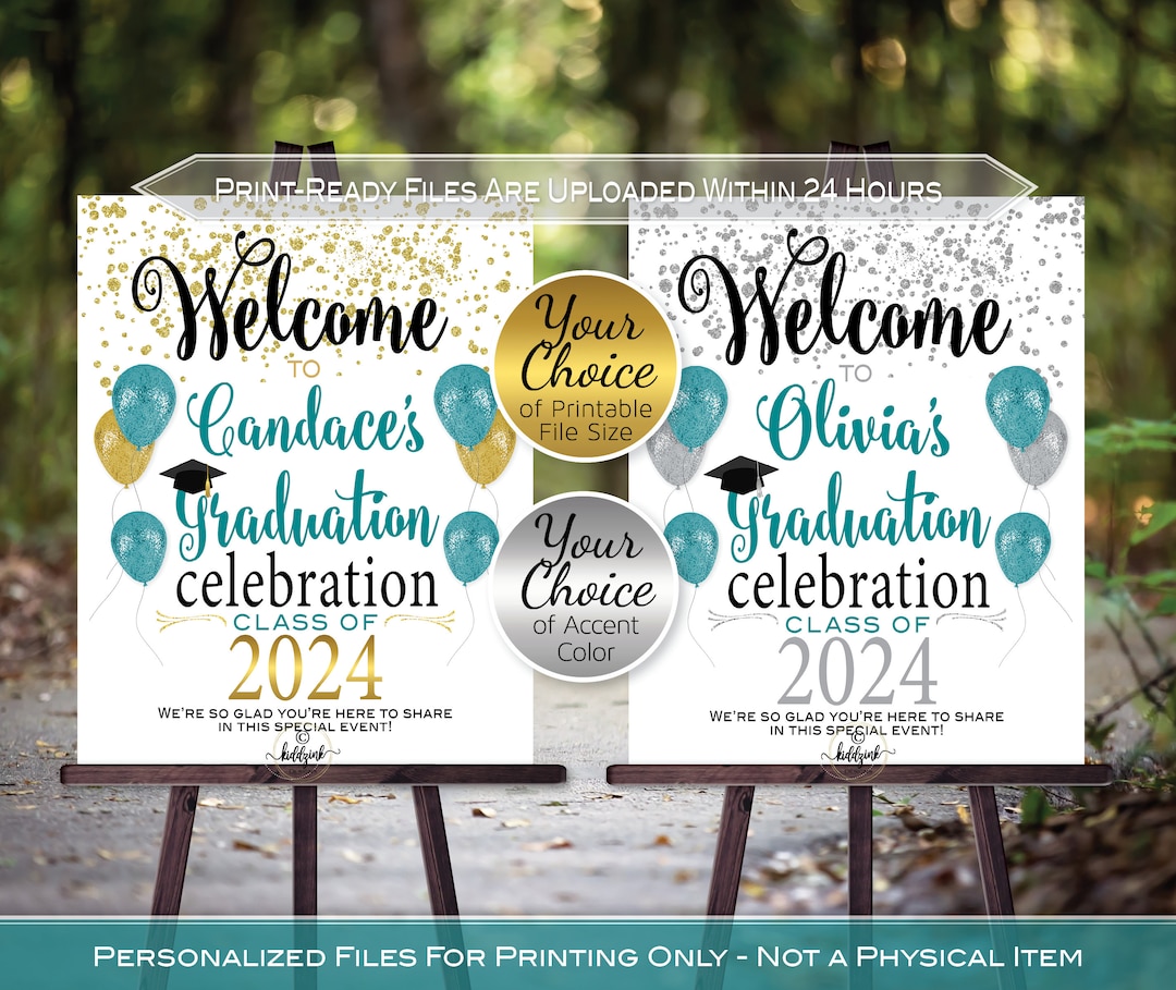 Graduation Celebration Party Personalized Welcome Sign Printable Teal ...