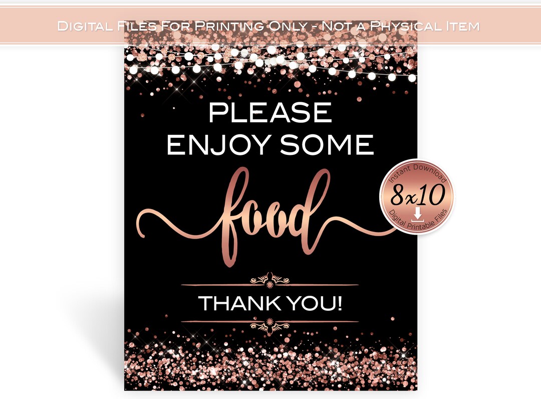 Rose Gold Glitter Food Table Sign: Birthday Party Decor (digital ...