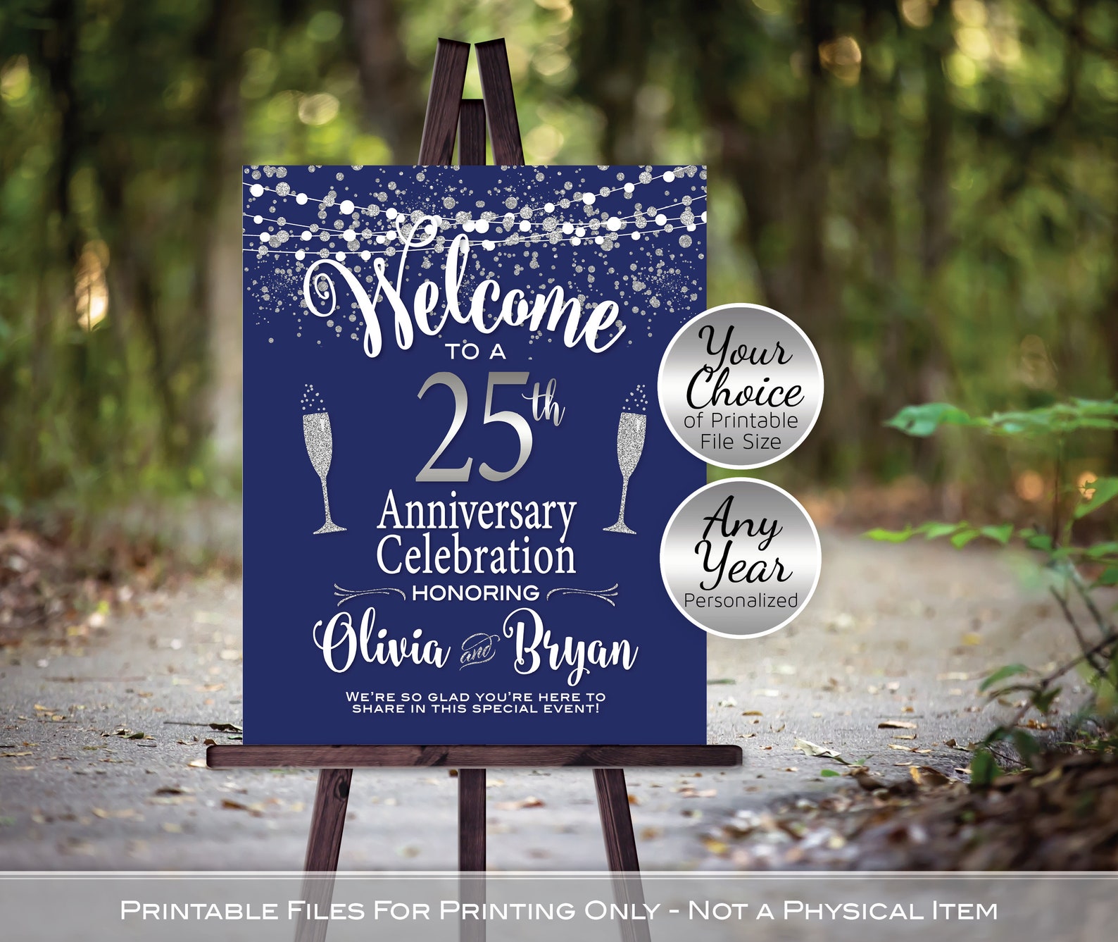 Anniversary Welcome Sign Printable Navy Gold Any - Etsy