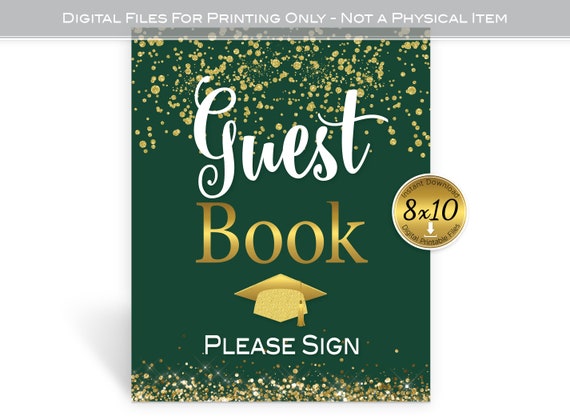 Guest Book Table Sign 8x10 Printable Forest Green With Faux | Etsy