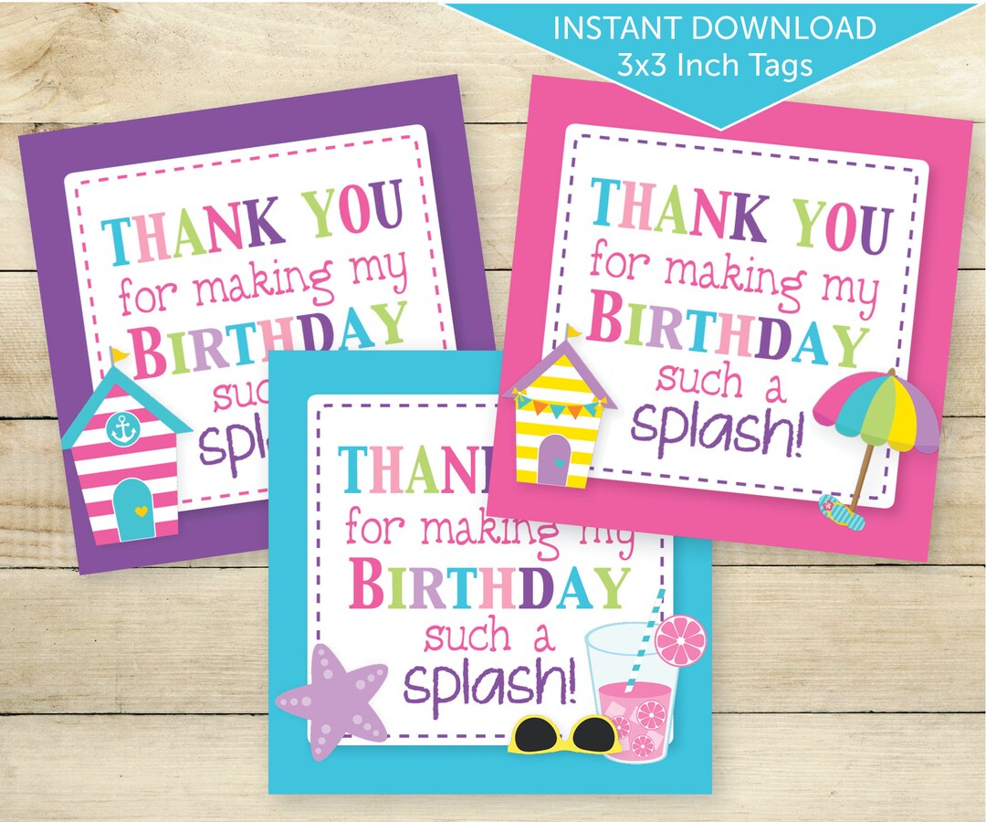 Party Favor Tags | Beach Bash or Pool Party | Splish Splash Thank You ...