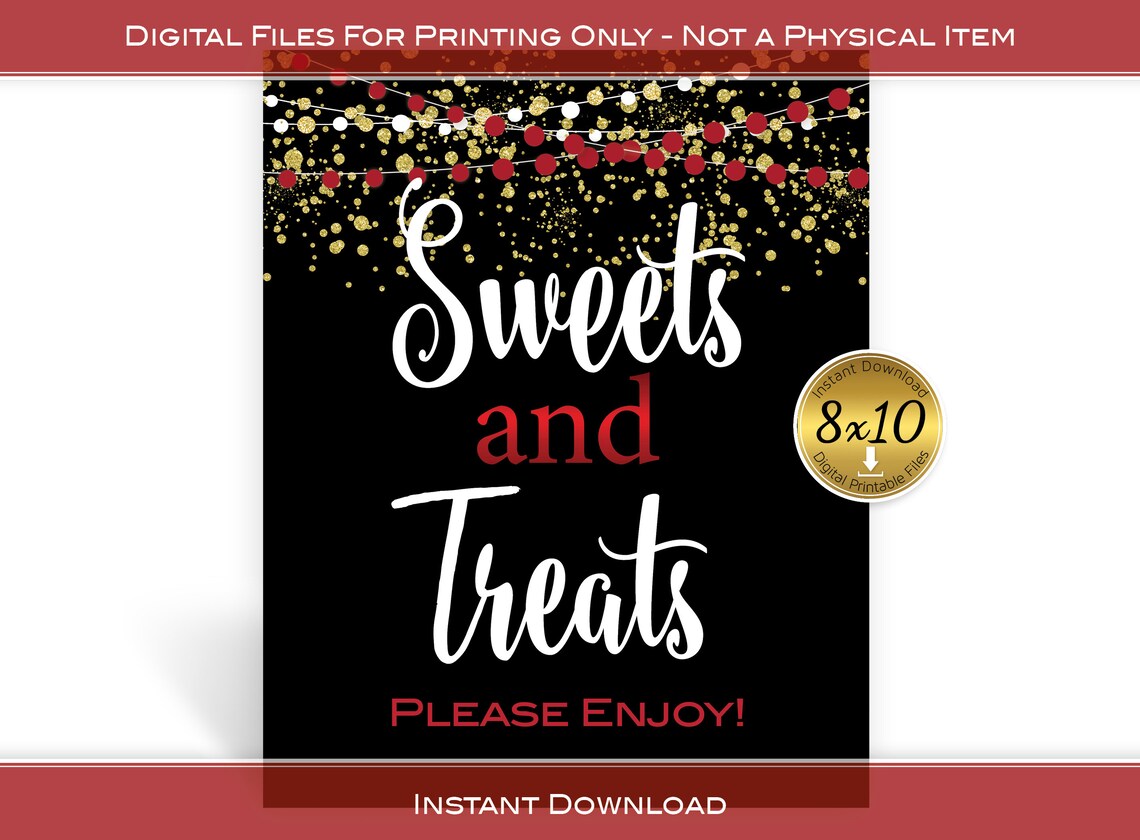 Sweets and Treats 8x10 Printable Table Sign | 30th 40th 50th 60th ...