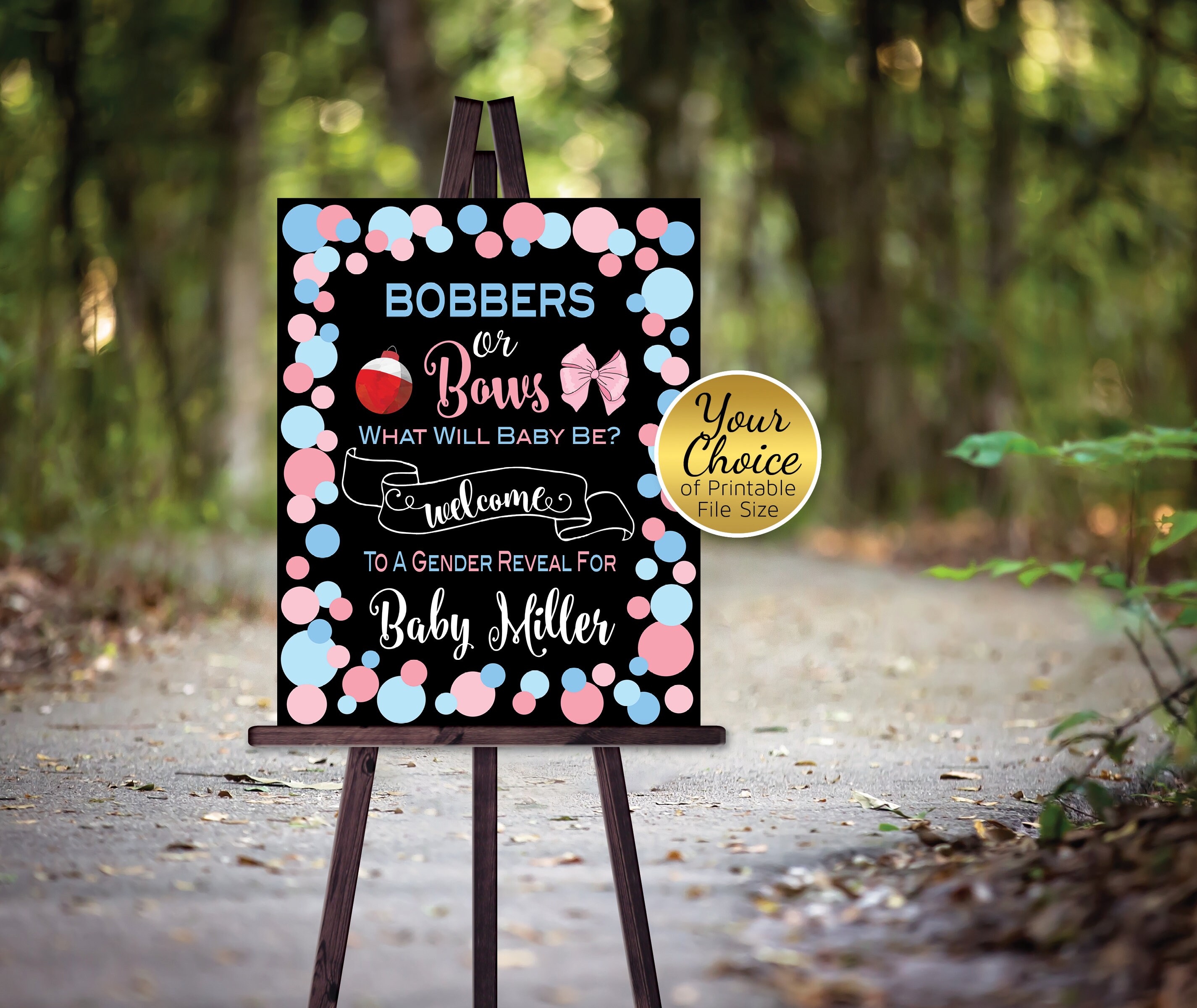 Bobbers or Bows Gender Reveal Welcome Sign Printable Pink | Etsy