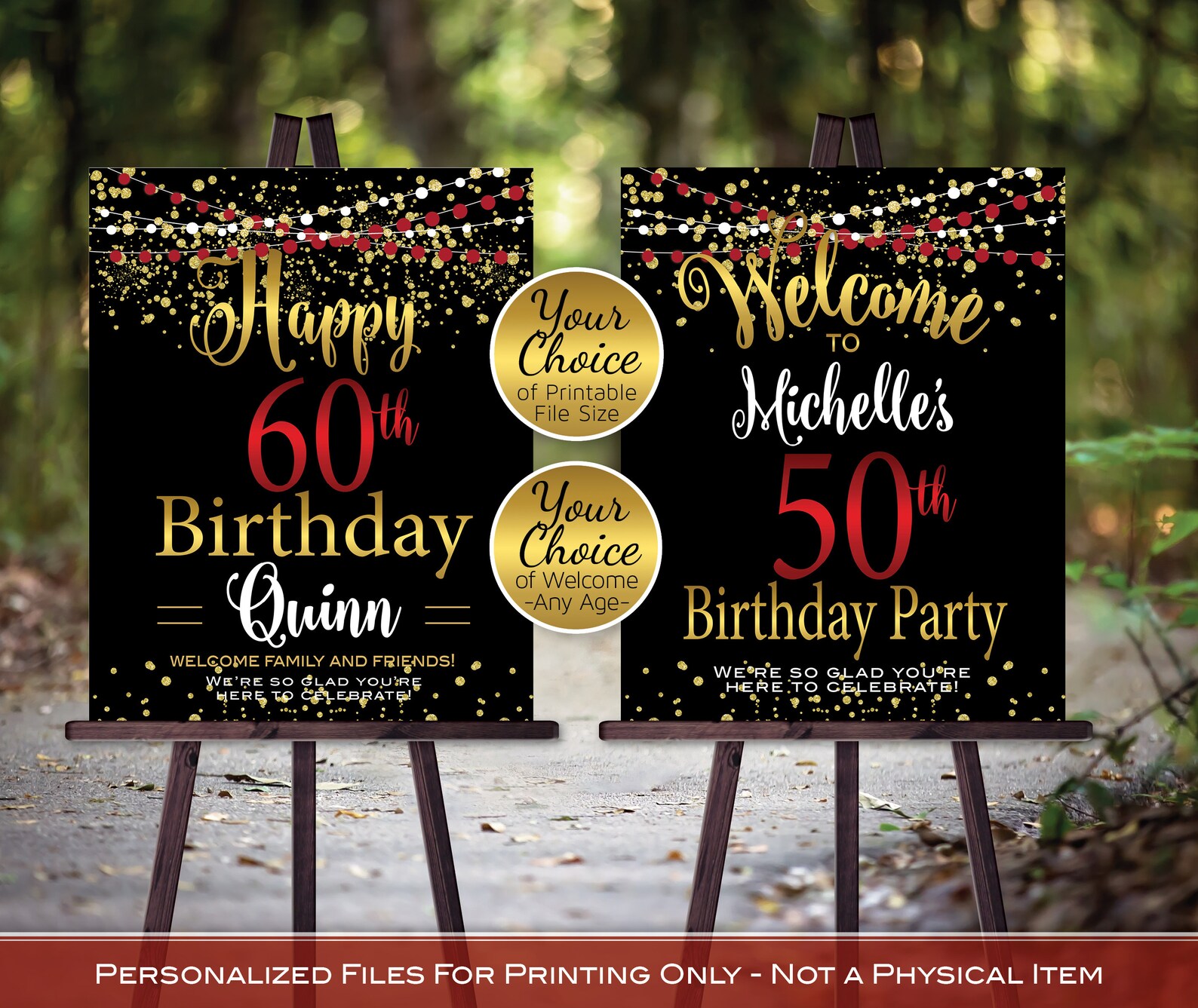Happy Birthday Welcome Sign Printables Red Gold Black Etsy