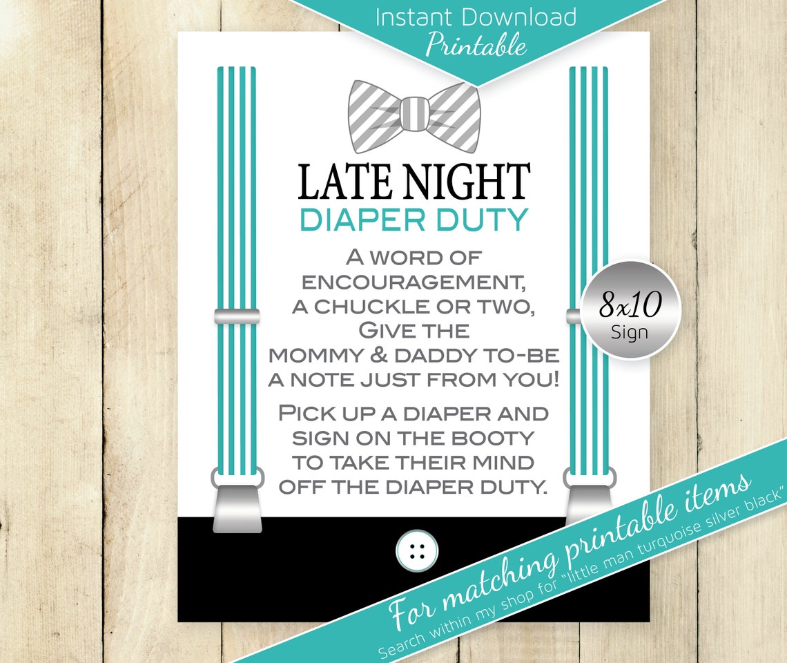 Diaper Duty Printable 8x10 Sign for Baby Shower Little Man | Etsy