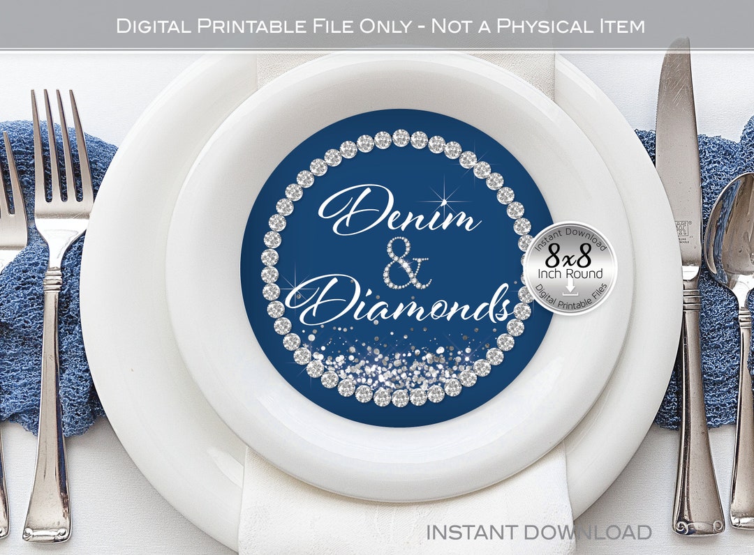 Round Charger Plate Insert Printable | Denim and Diamonds | 8-inch ...