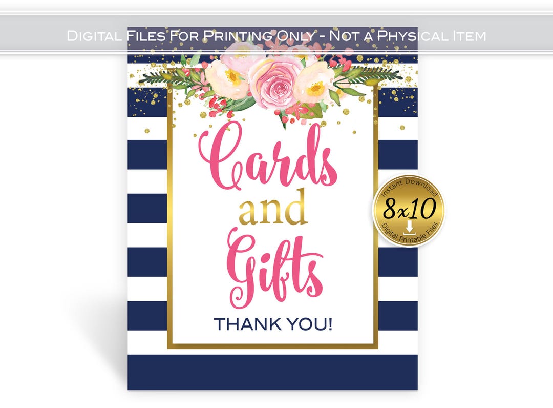 Cards and Gifts Sign: Navy, Blush, and Gold Floral Design (digital ...