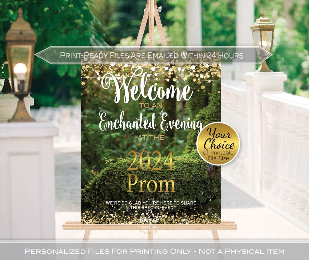 Enchanted Evening School Prom Welcome Sign Personalized Printable Gold ...