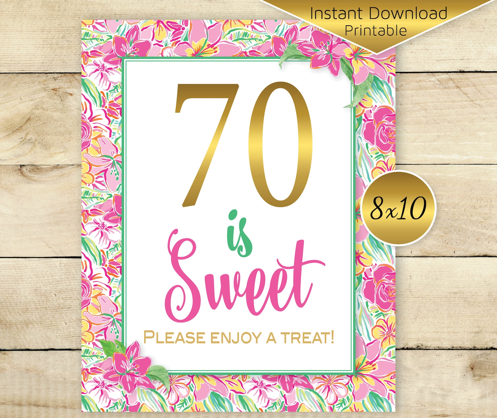 70 is Sweet 8x10 Printable Table Sign 70th Birthday Preppy | Etsy