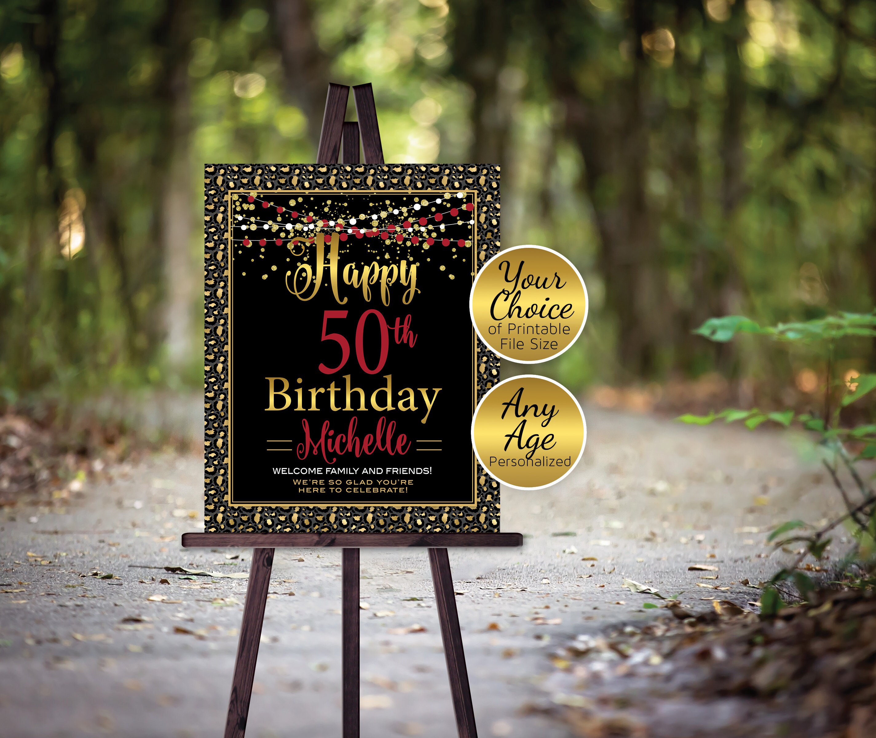 Leopard Print Happy Birthday Welcome Sign Printables Red - Etsy