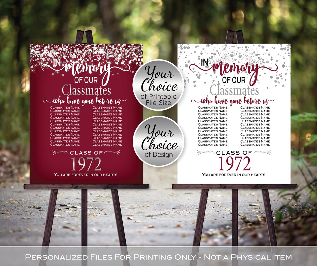 In Memory of Classmates Class Reunion Any Year Personalized Sign ...