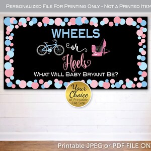 Wheels or Heels Gender Reveal Backdrop Files | Blue Pink Dot Border on ...