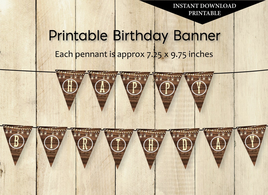 Happy Birthday Pennant Banner | Faux Rustic Wood | Birthday Photo Prop ...