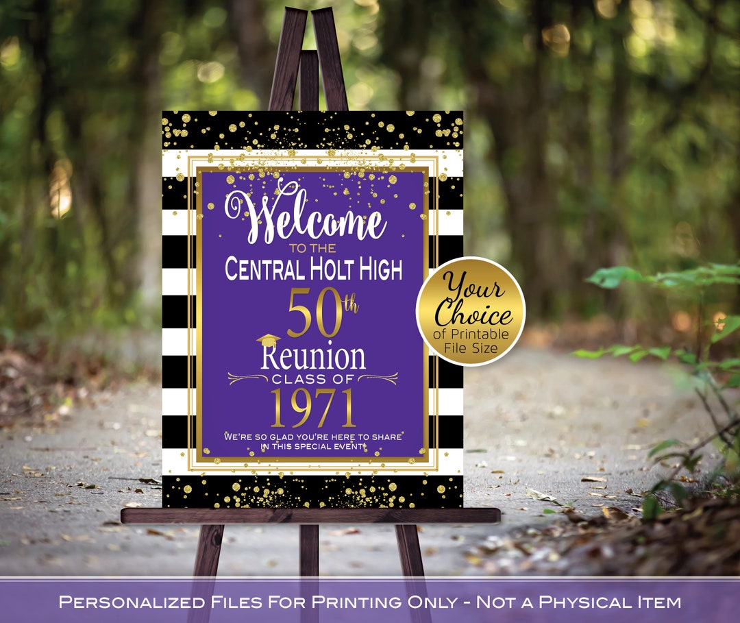Class Reunion Personalized Welcome Sign Printable | Purple on Black ...