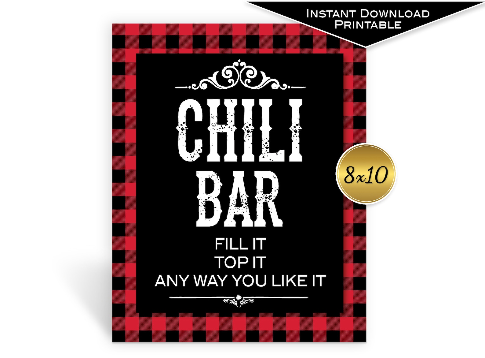 Chili Bar 8x10 Printable Table Sign Red Buffalo Plaid on - Etsy