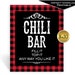 Chili Bar 8x10 Printable Table Sign Red Buffalo Plaid on Black Birthday ...