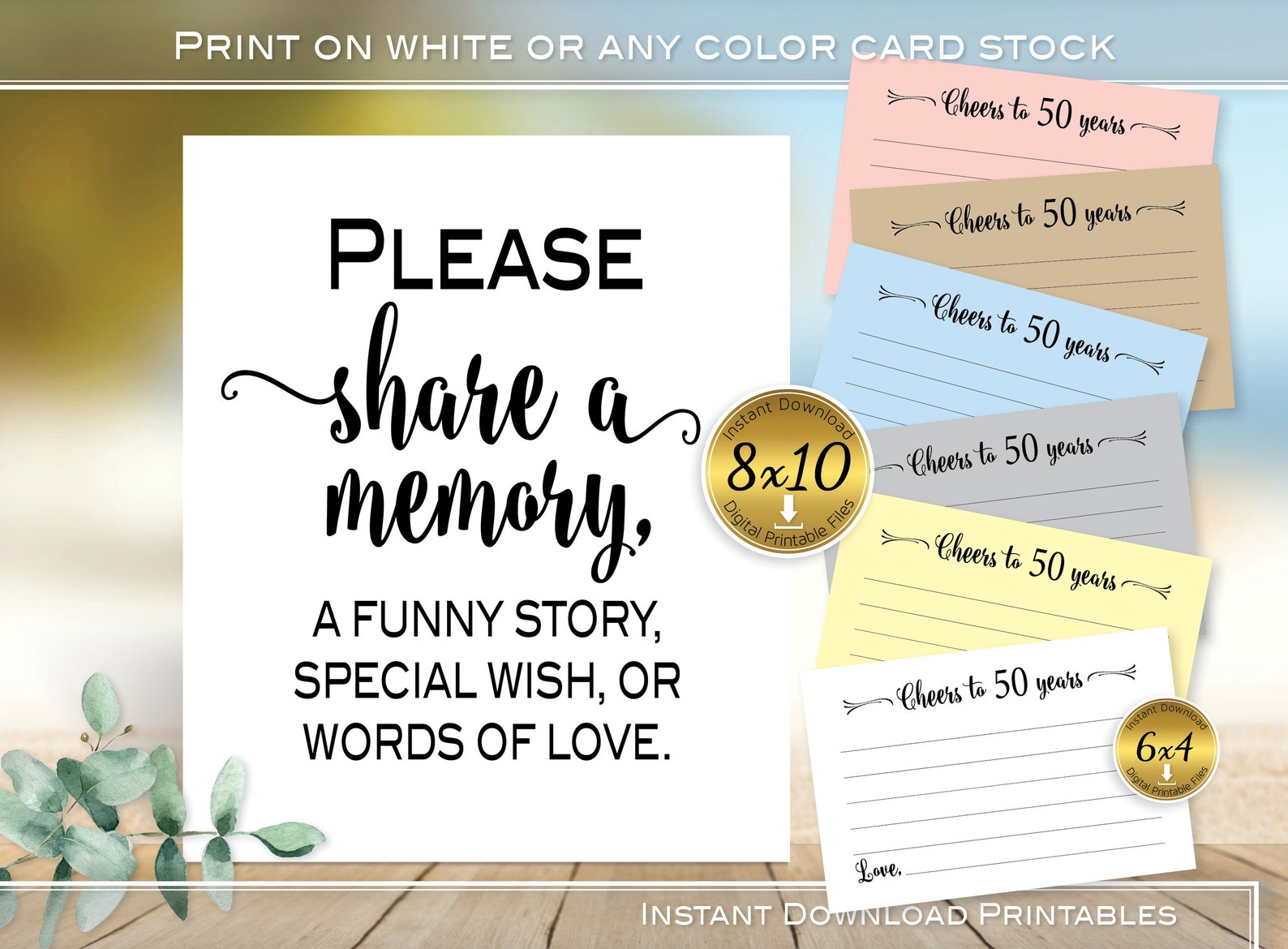 50th Birthday Note Share a Memory 8x10 Sign | 4x6 Note Cards | Cheers ...