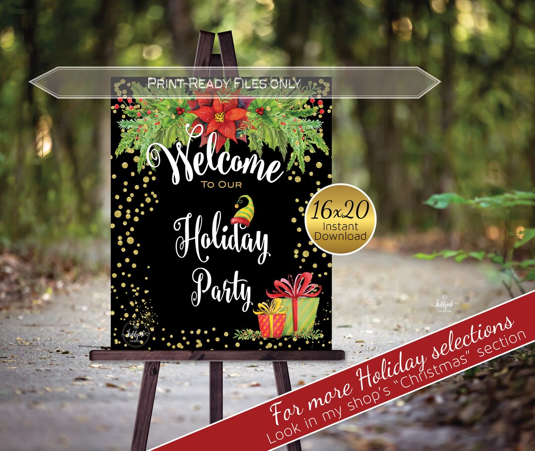 Christmas Holiday Party Welcome Sign Printable | 16x20 | Glittery Gold ...