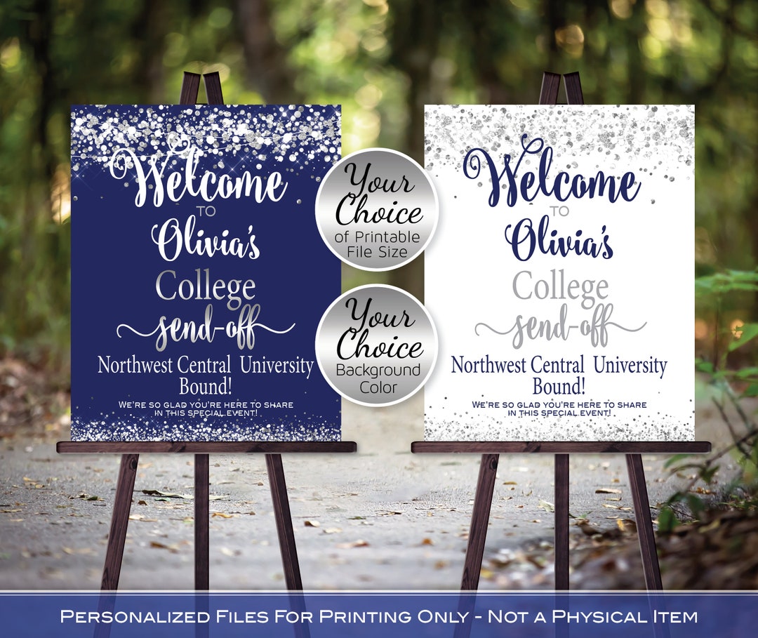 College Send off Party Personalized Welcome Sign Printable | Silver ...