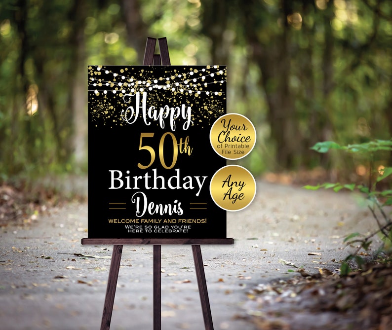Any Age Birthday Welcome Sign Printable Personalized Garland Lights