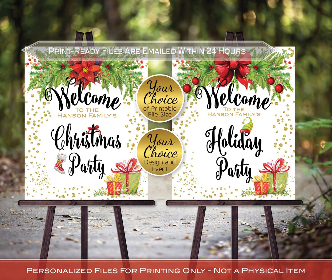 Christmas Party or Holiday Party Welcome Poster Printable | Red Bow or ...