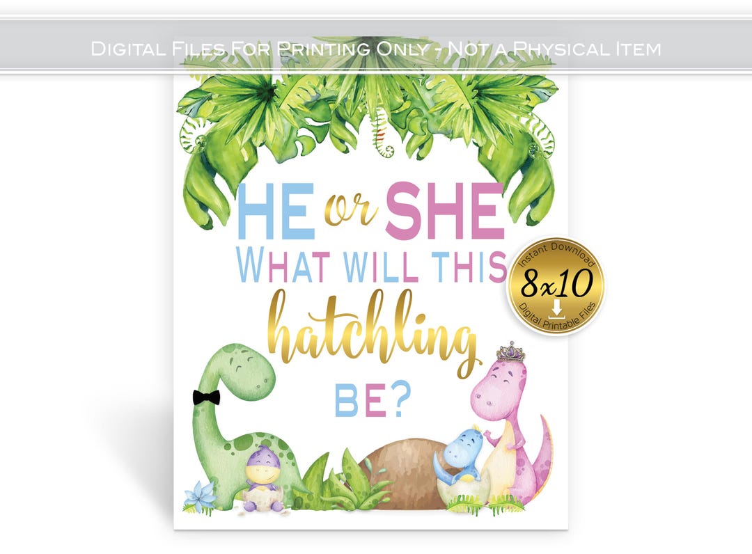 Dinosaur Gender Reveal He or She 8x10 Printable Sign | What Will ...