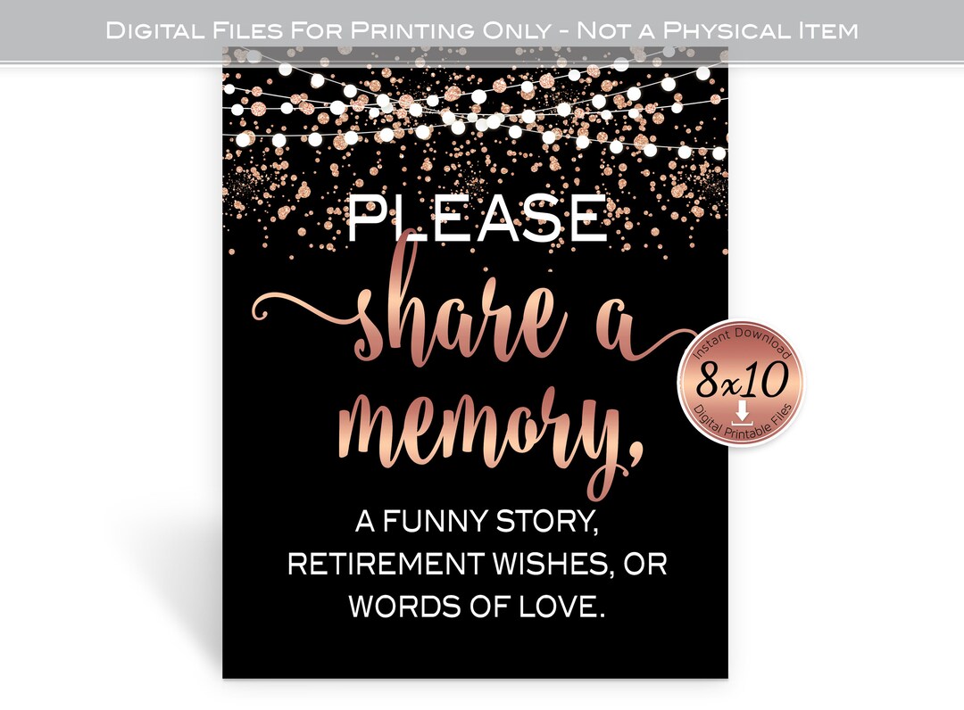 Retirement Share a Memory 8x10 Table Sign Printable | Retirement Wishes ...