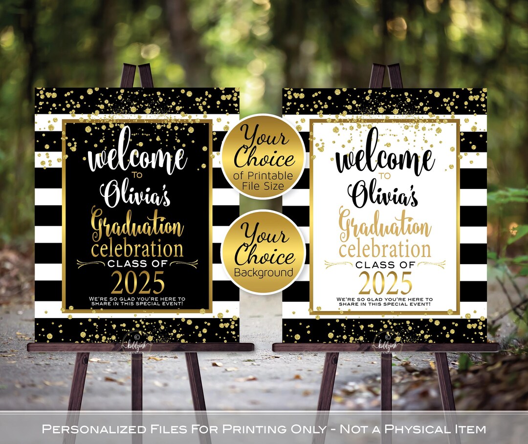 Graduation Celebration Party Welcome Sign Printable | Black White ...