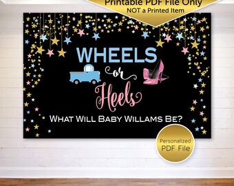 Wheels or Heels Gender Reveal Backdrop PDF File Blue Pink | Etsy