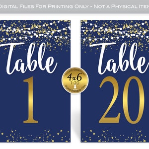 Table Number Signs 1-20 | 4x6 | Garland and Gold Confetti on Navy ...