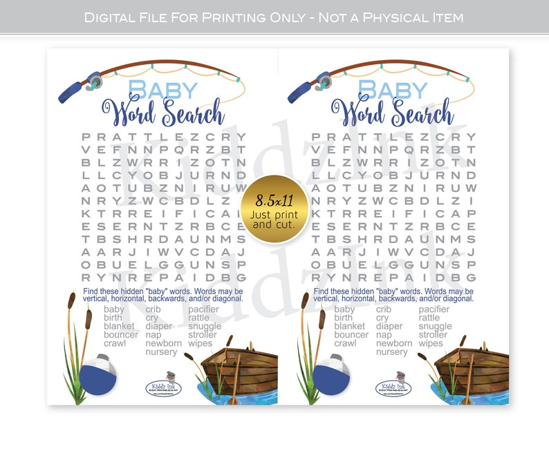 Baby Word Search Baby Shower Game Fishing Theme Blue Navy - Etsy