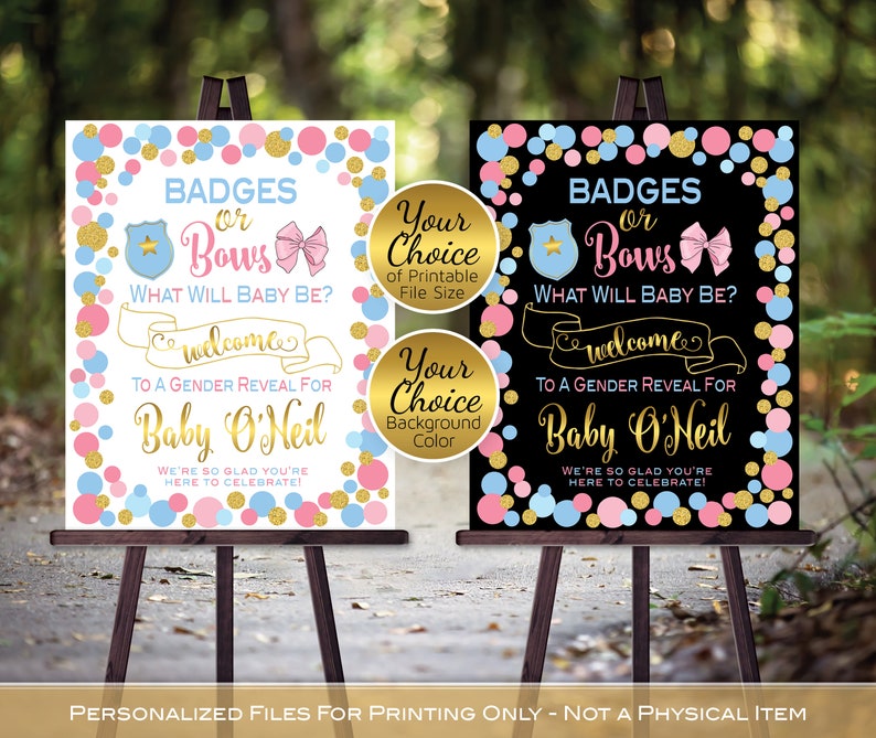 Gender Reveal Badges or Bows Welcome Sign Personalized - Etsy