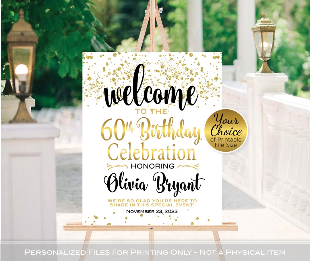 Birthday Celebration Party Welcome Sign Printable | Faux Gold Confetti ...