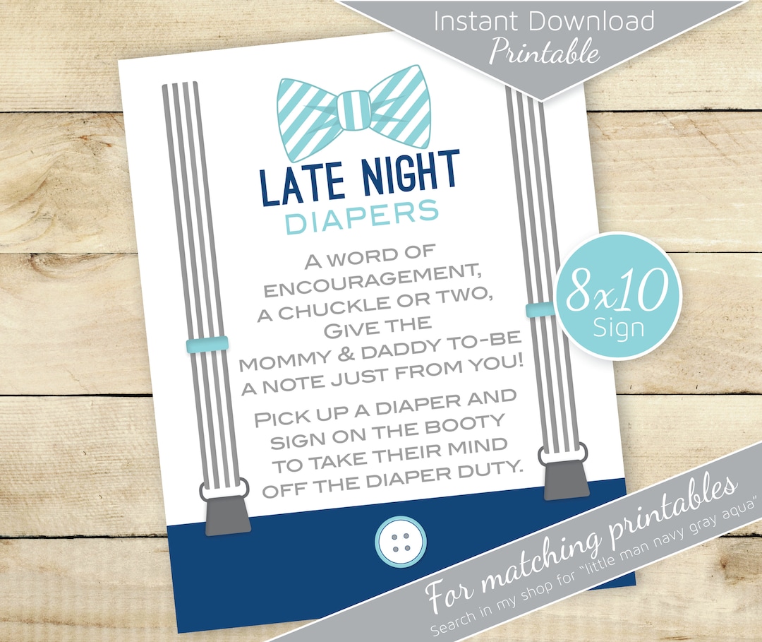 Diaper Duty Printable 8x10 Sign for Baby Shower Little Man Aqua Navy ...