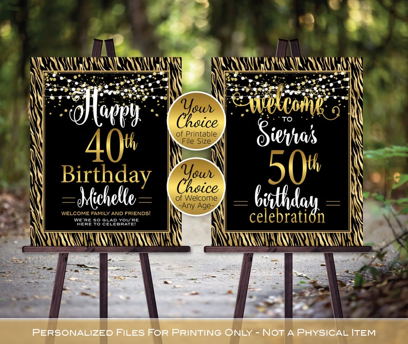 Zebra Print Birthday Welcome Sign Printables Gold Black - Etsy
